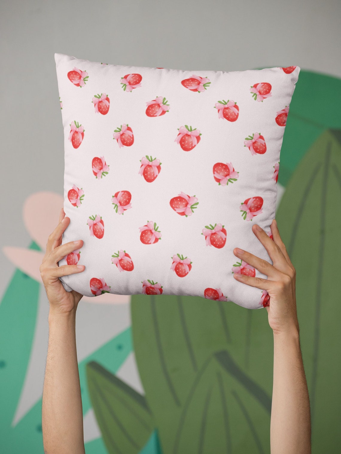 Strawberry Pillow - Large Square Pillows - Bedroom Decor - Coquette ...