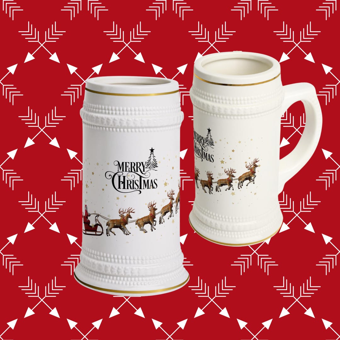 Christmas Stein Tankard, Large Coffee Mug, Santa Sleigh, Merry ...