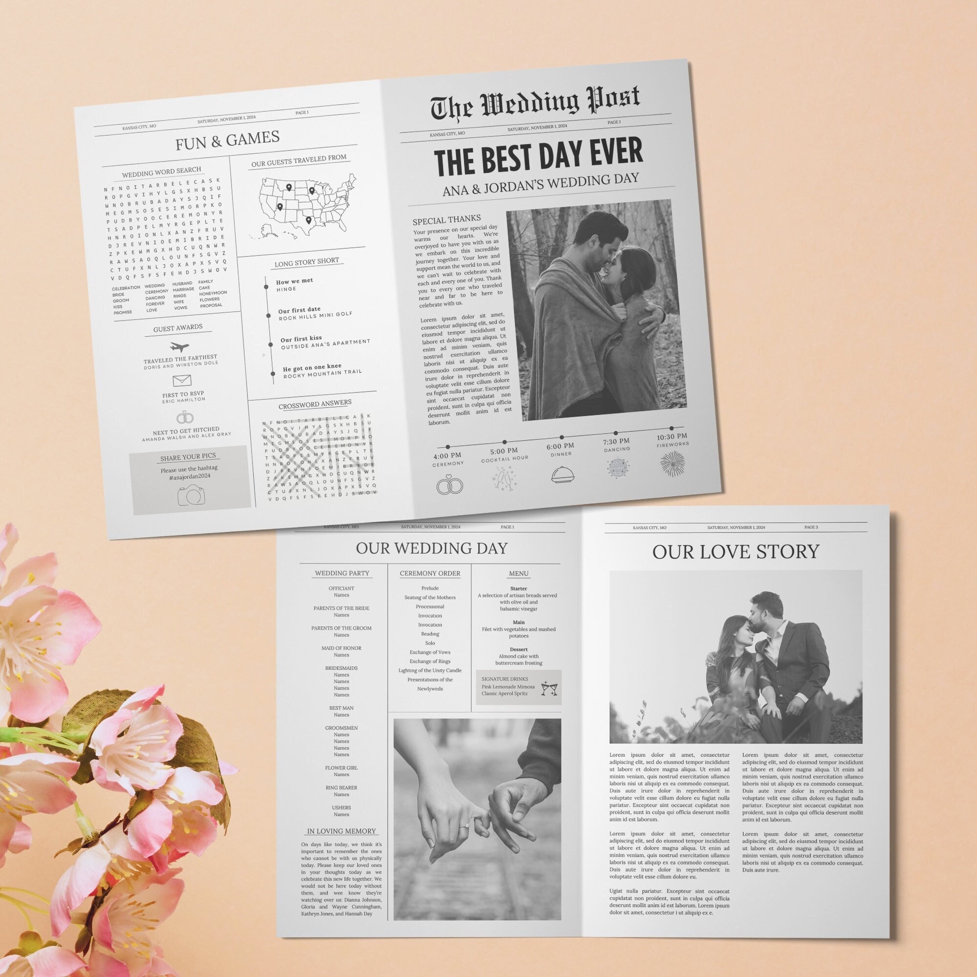 Wedding Program Template Newspaper, Editable Wedding Template, Wedding ...