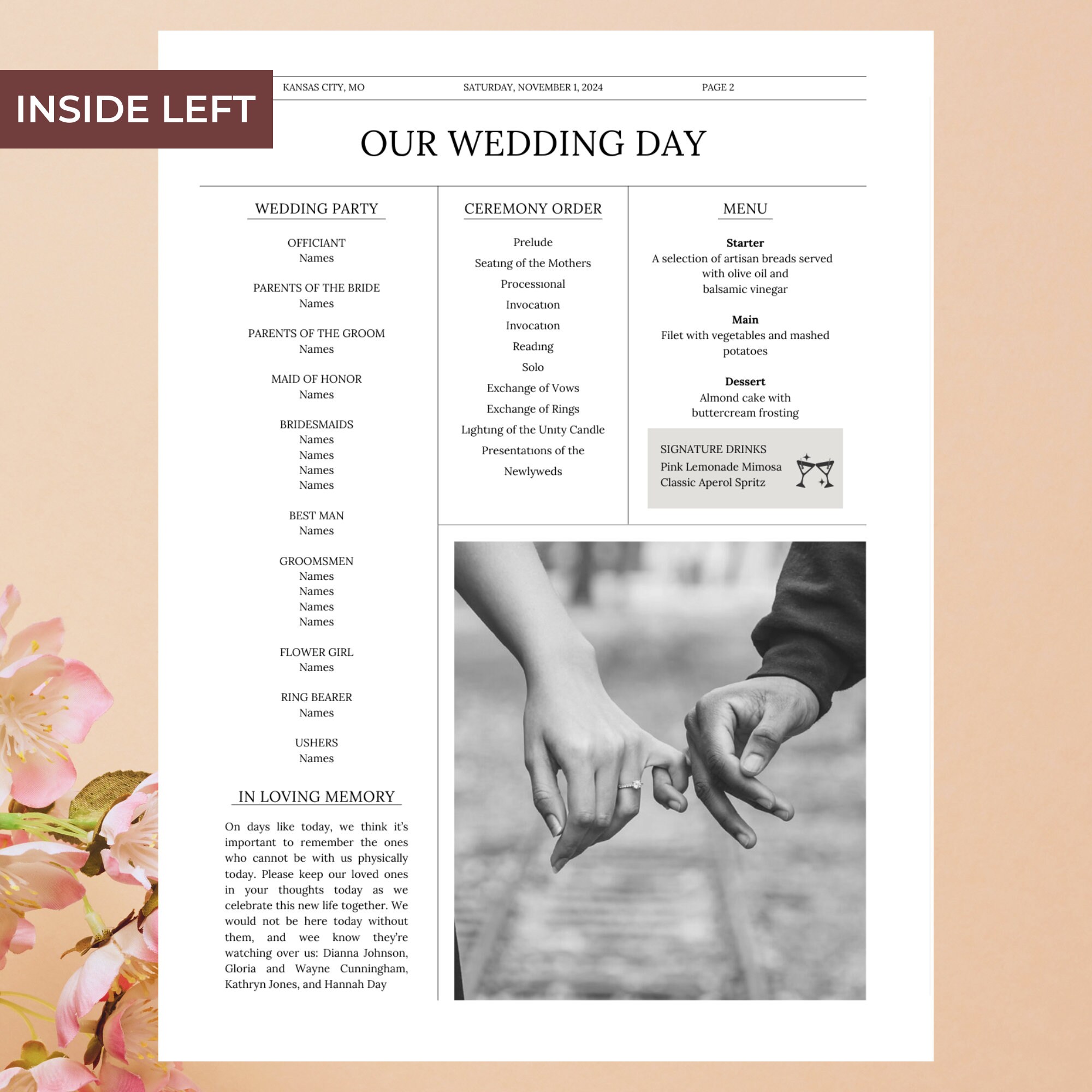 Wedding Program Template Newspaper, Editable Wedding Template, Wedding ...