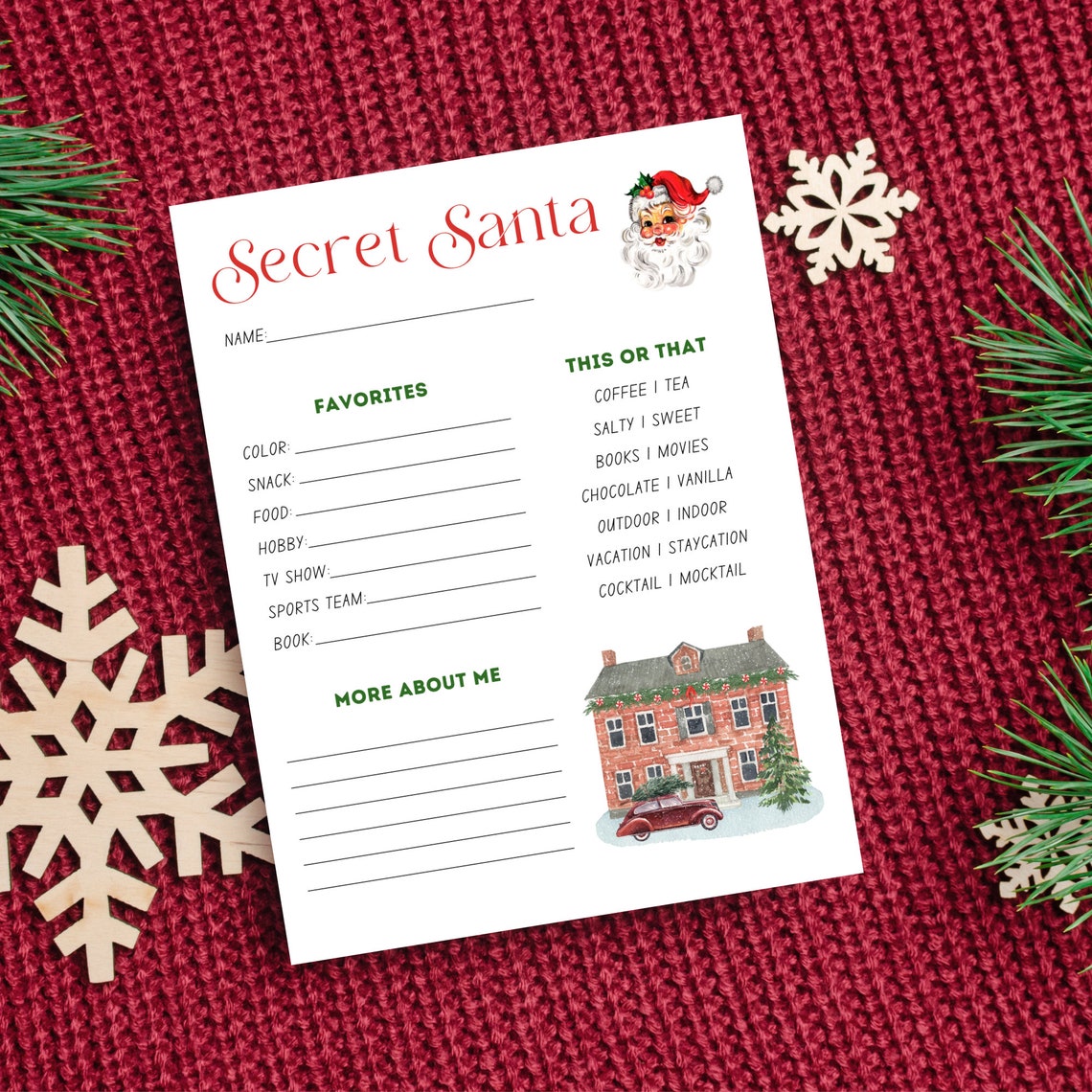 Secret Santa Questionnaire Printable, Secret Santa Form, Secret Santa ...
