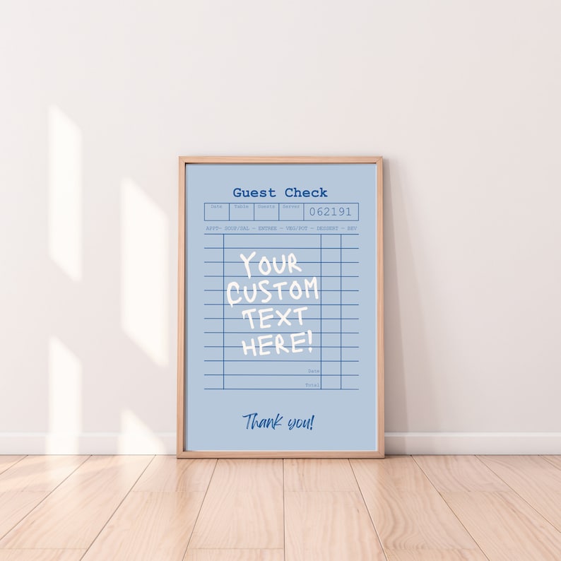Custom Guest Check Art Print Template Trendy Retro Wall Art, Digital ...