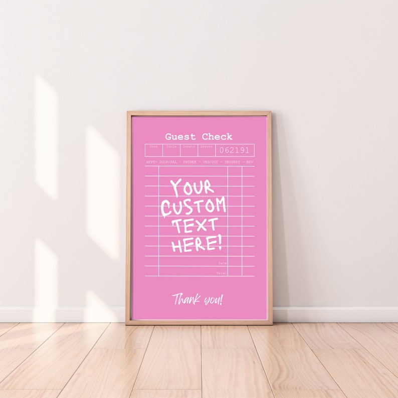Custom Guest Check Art Print Template | Trendy Retro Wall Art, Digital ...