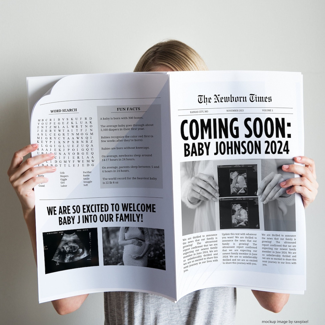 Newspaper Pregnancy Announcement Digital TEMPLATE Customize in Canva ...