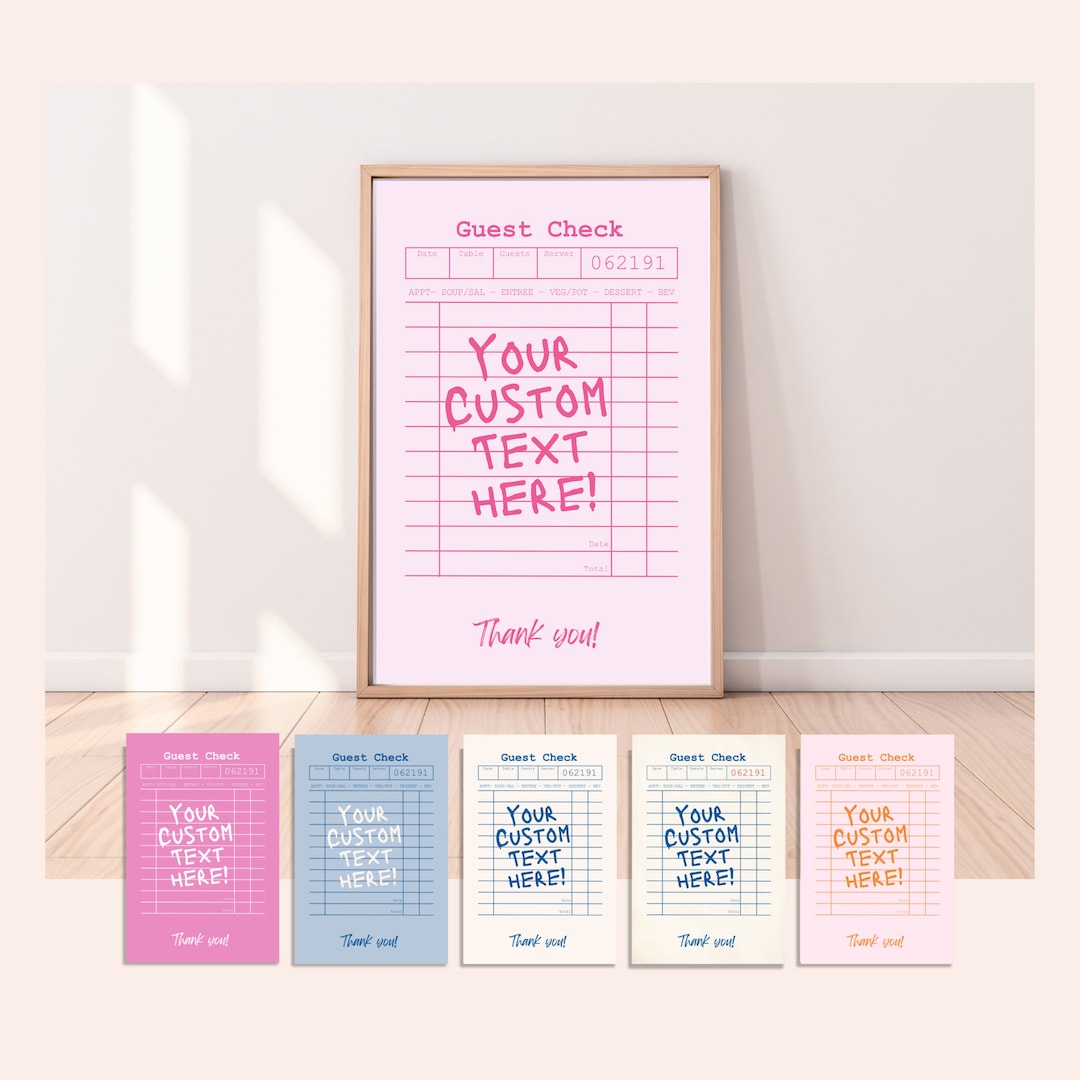 Custom Guest Check Art Print Template | Trendy Retro Wall Art, Digital ...