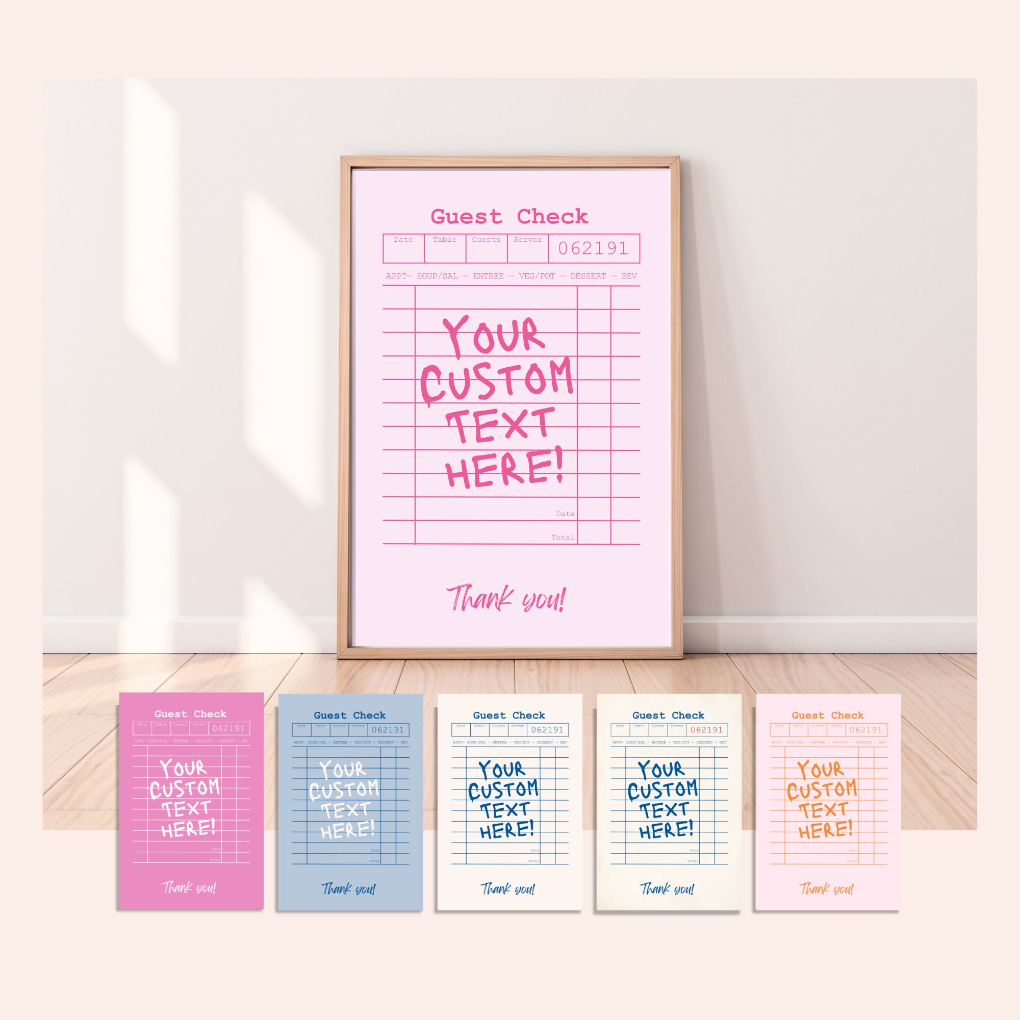 Custom Guest Check Art Print Template Trendy Retro Wall Art, Digital Download, 6 Color Options ...