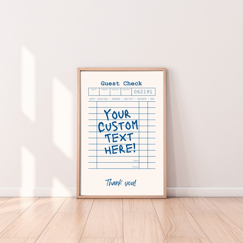Custom Guest Check Art Print Template | Trendy Retro Wall Art, Digital ...