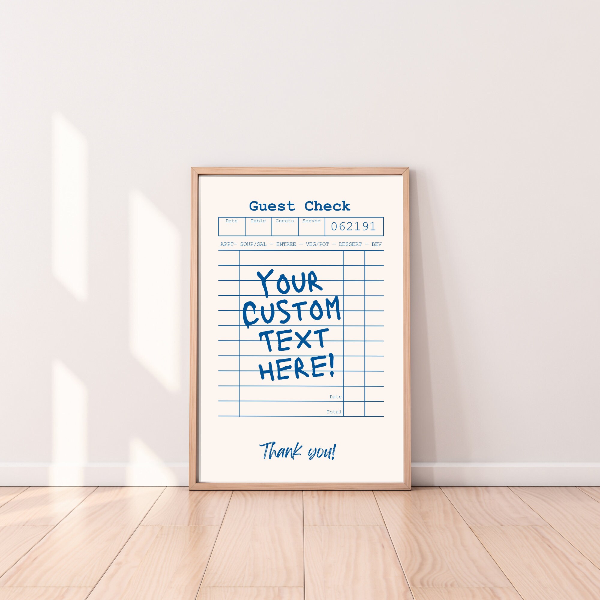 Custom Guest Check Art Print Template Trendy Retro Wall Art, Digital ...