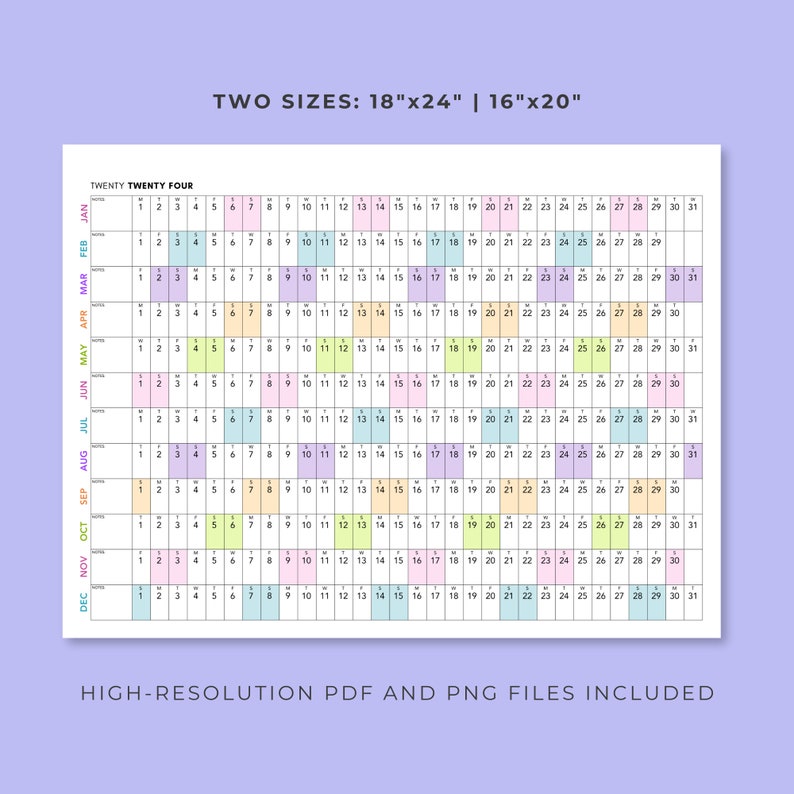 2024 Year at a Glance Calendar, Large Horizontal 2024 Calendar ...