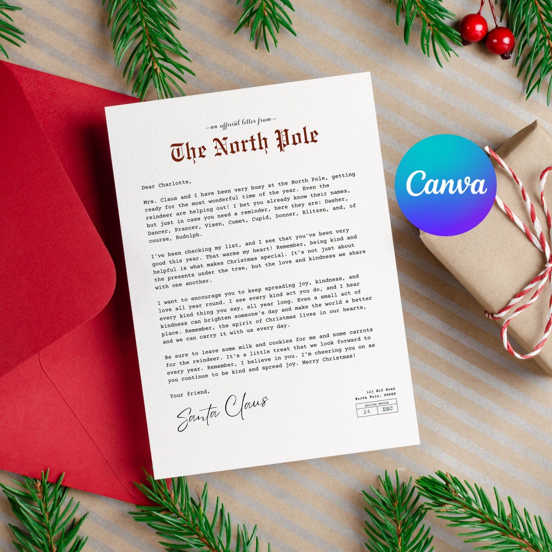 Santa Letter Letter From Santa Personalizededitable Canva - Etsy