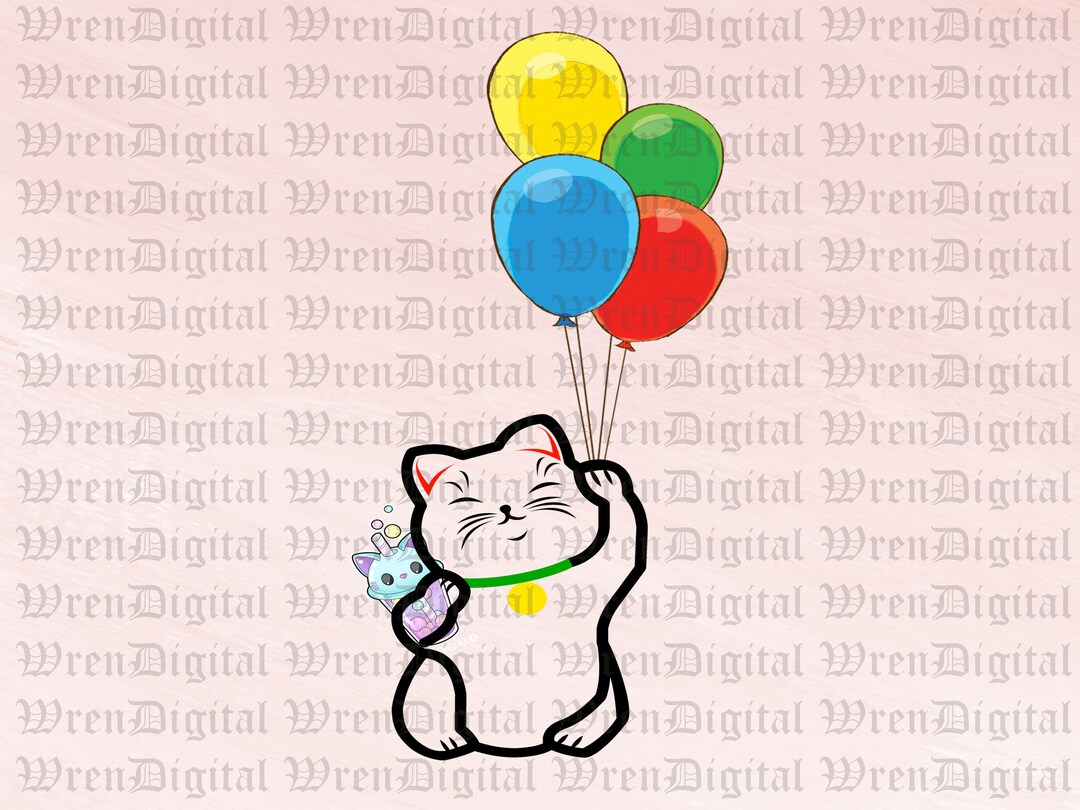 Balloon Cat Png Cut File Baby Cat With Balloons Cutting File Cute Cat ...