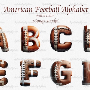 Watercolor American Football Alphabet Png, Football Sublimation Clipart ...