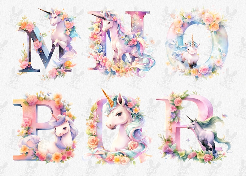 Watercolor Unicorn Alphabet Png, Unicorn Clipart ,decorative Letters ...