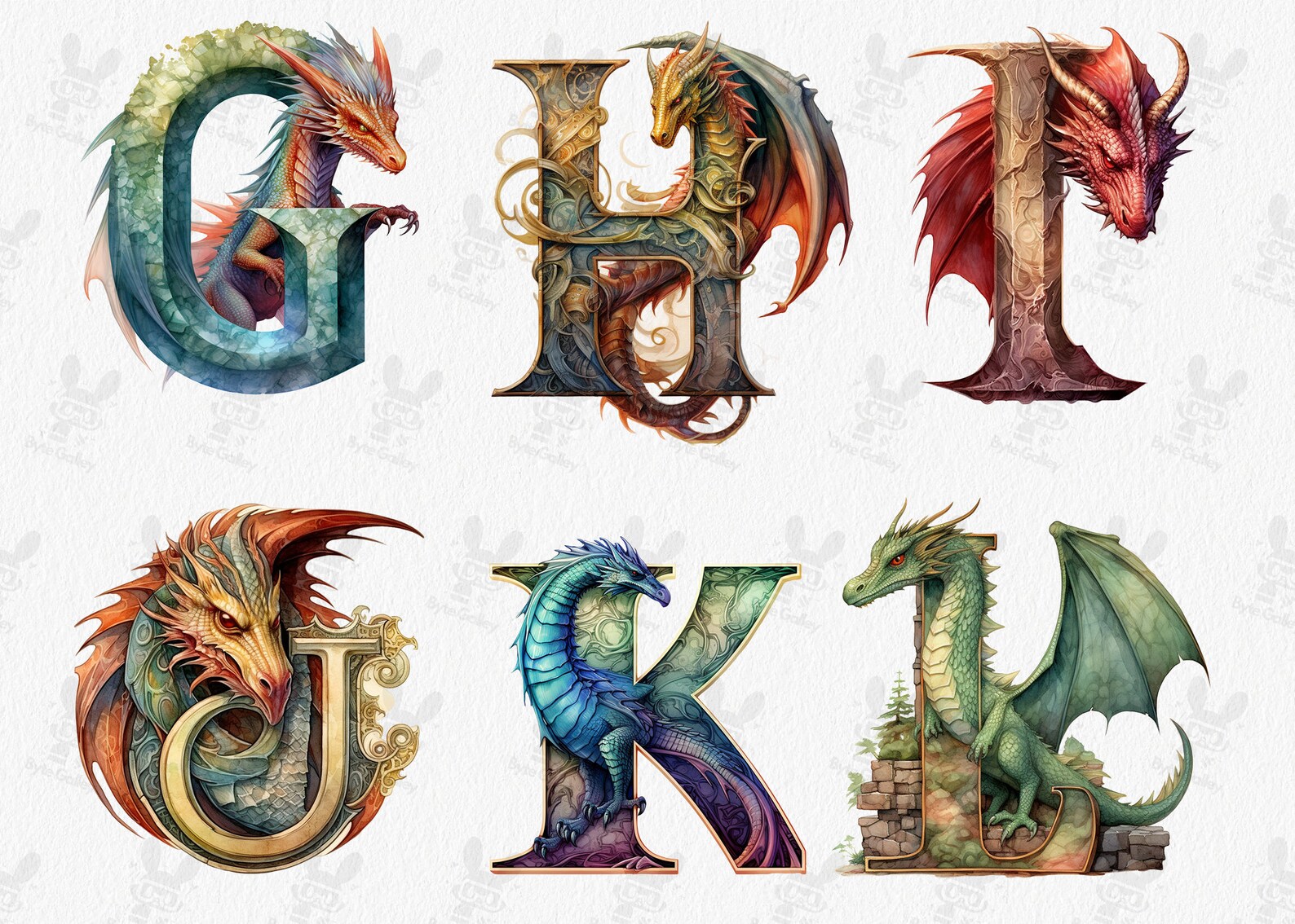 Watercolor Dragon Alphabet Png, Dragon Clipart ,decorative Letters ...