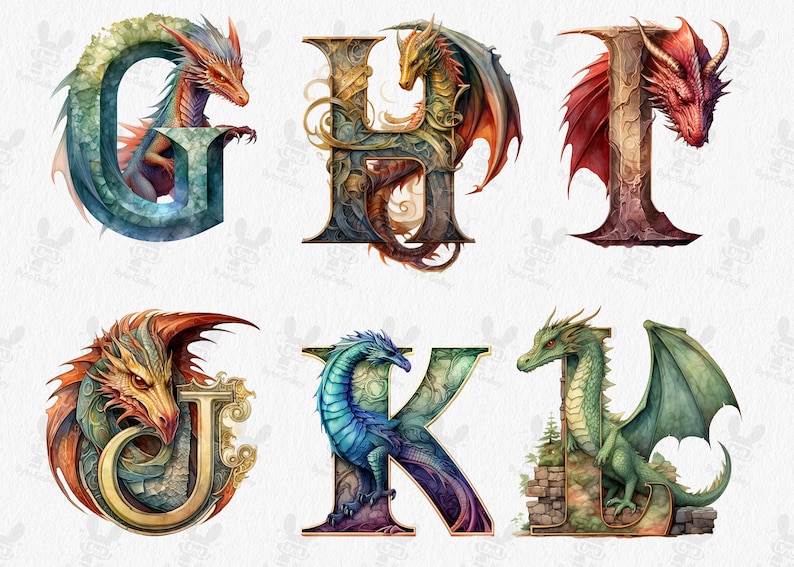Watercolor Dragon Alphabet Png, Dragon Clipart ,decorative Letters ...