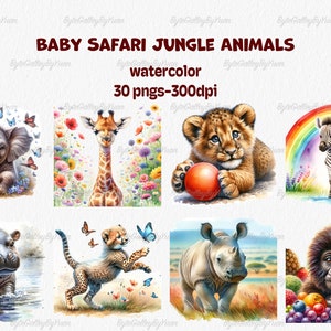 Watercolor Baby Safari Animals PNG | Baby Animals Clipart | Jungle ...
