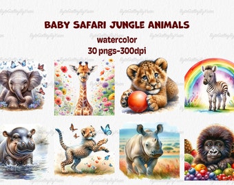 Safari Animals Watercolor Clipart | Cute Safari Animals | Jungle ...