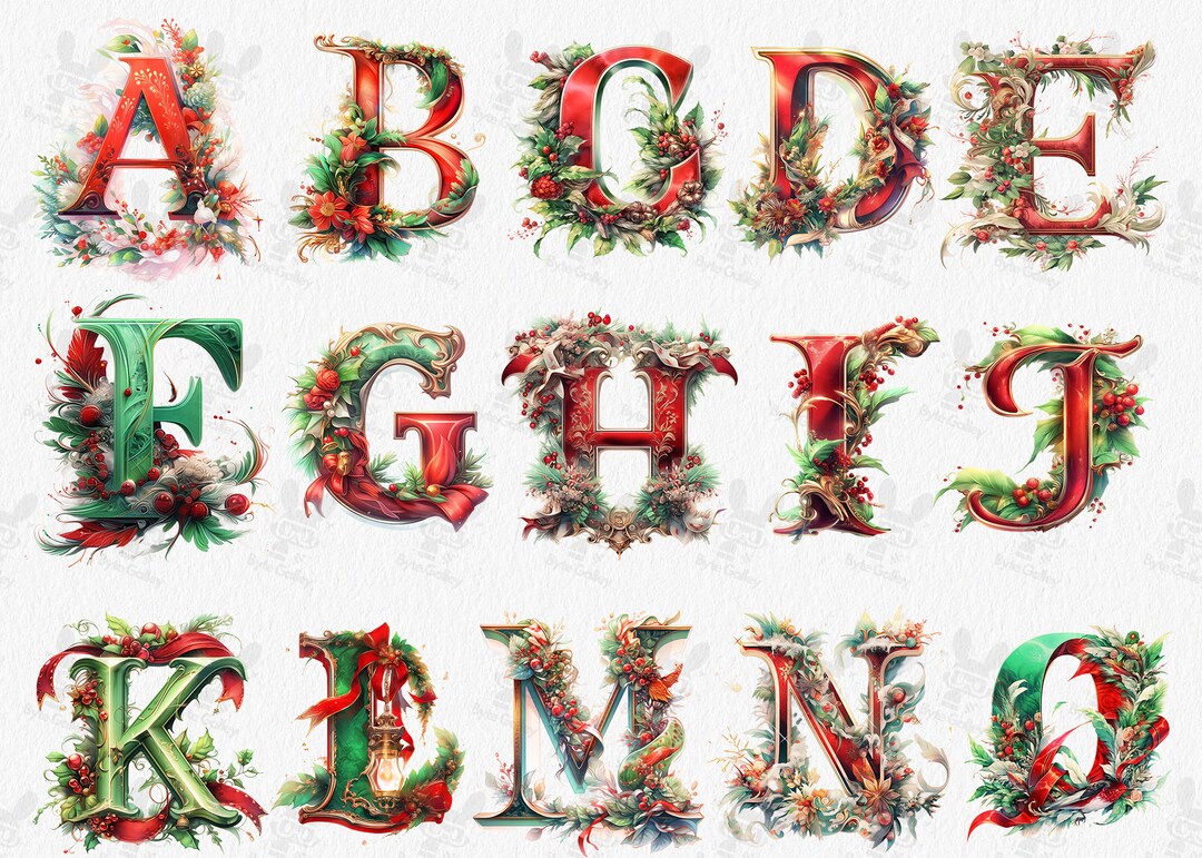 Watercolor Christmas Alphabet, Letters Png, Alphabet Png, Alphabet ...