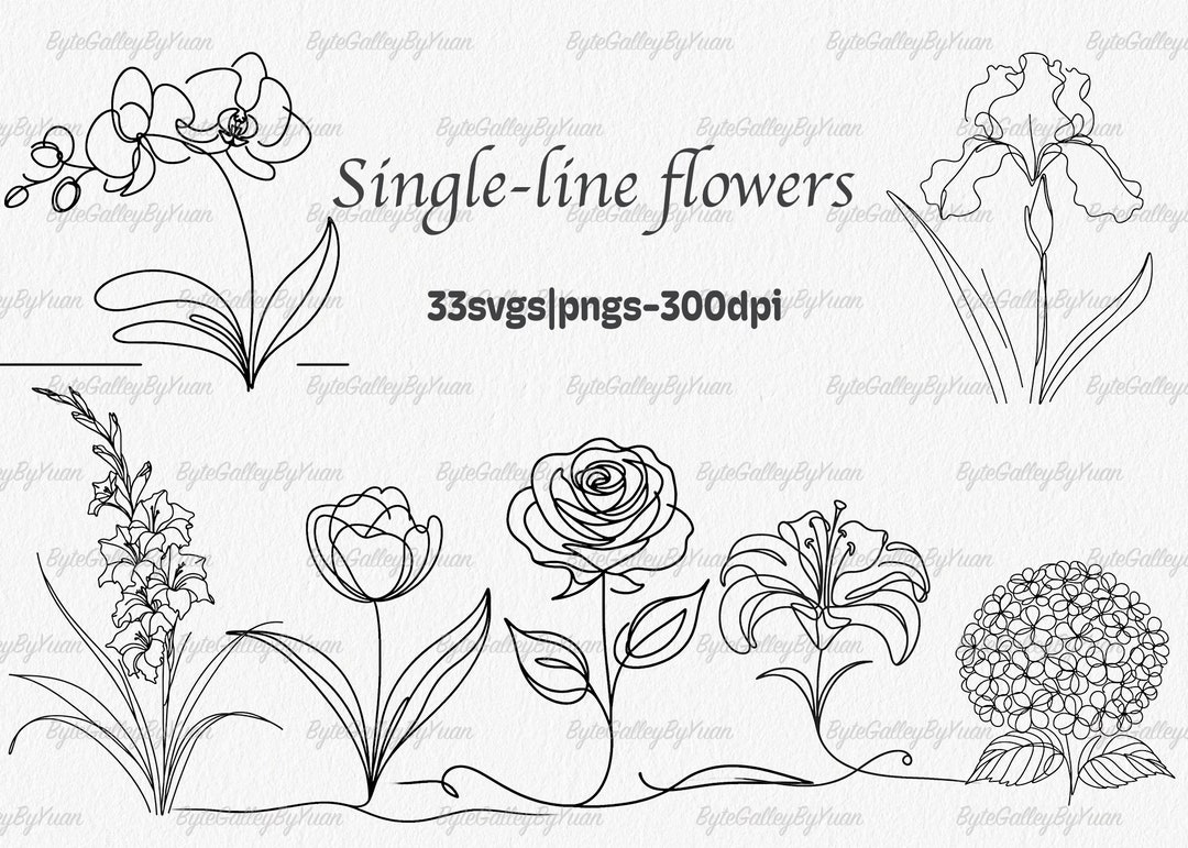 Spring Flowers Line Art Vector Svg, Flowers Outline, Flowers Svg ...