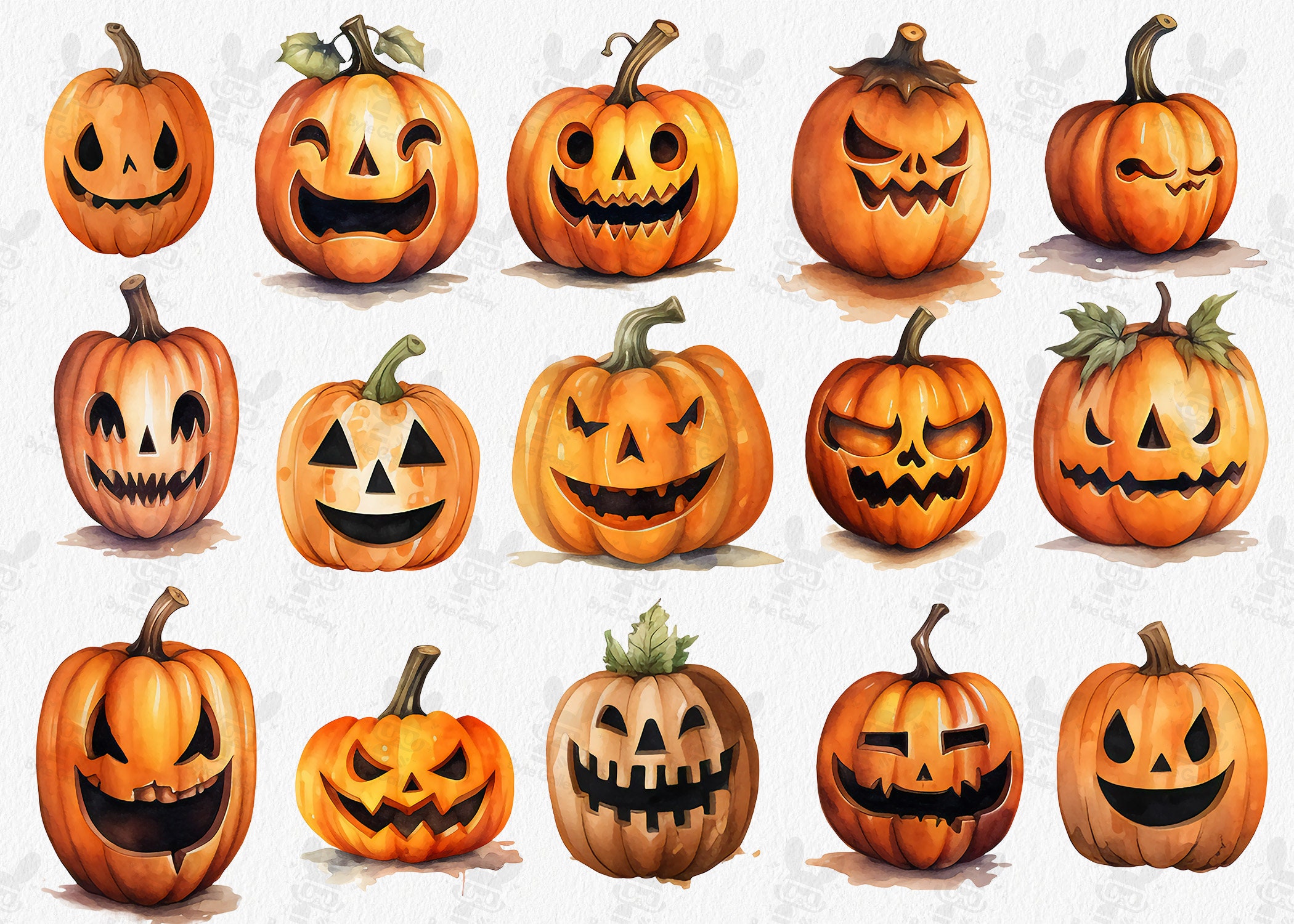 Halloween Watercolor Pumpkin Clipart Jackolanterns Spooky - Etsy