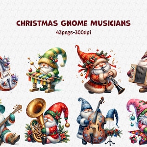 Christmas Gnome Musicians Clipart, Watercolor Musical Gnome Png ...