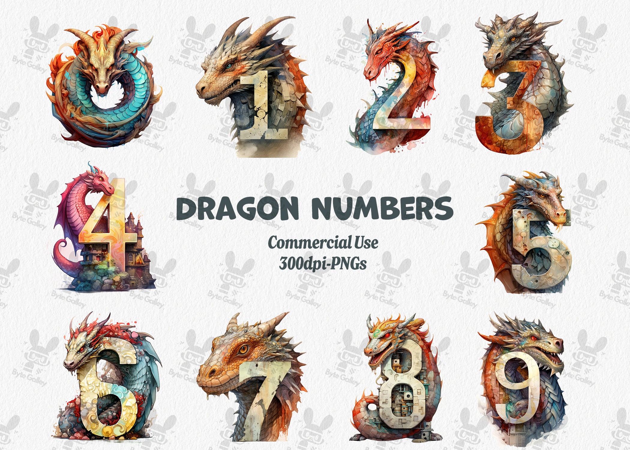 Dragon Numbers Clipart, Clipart Commercial Use, Vector Graphics ...