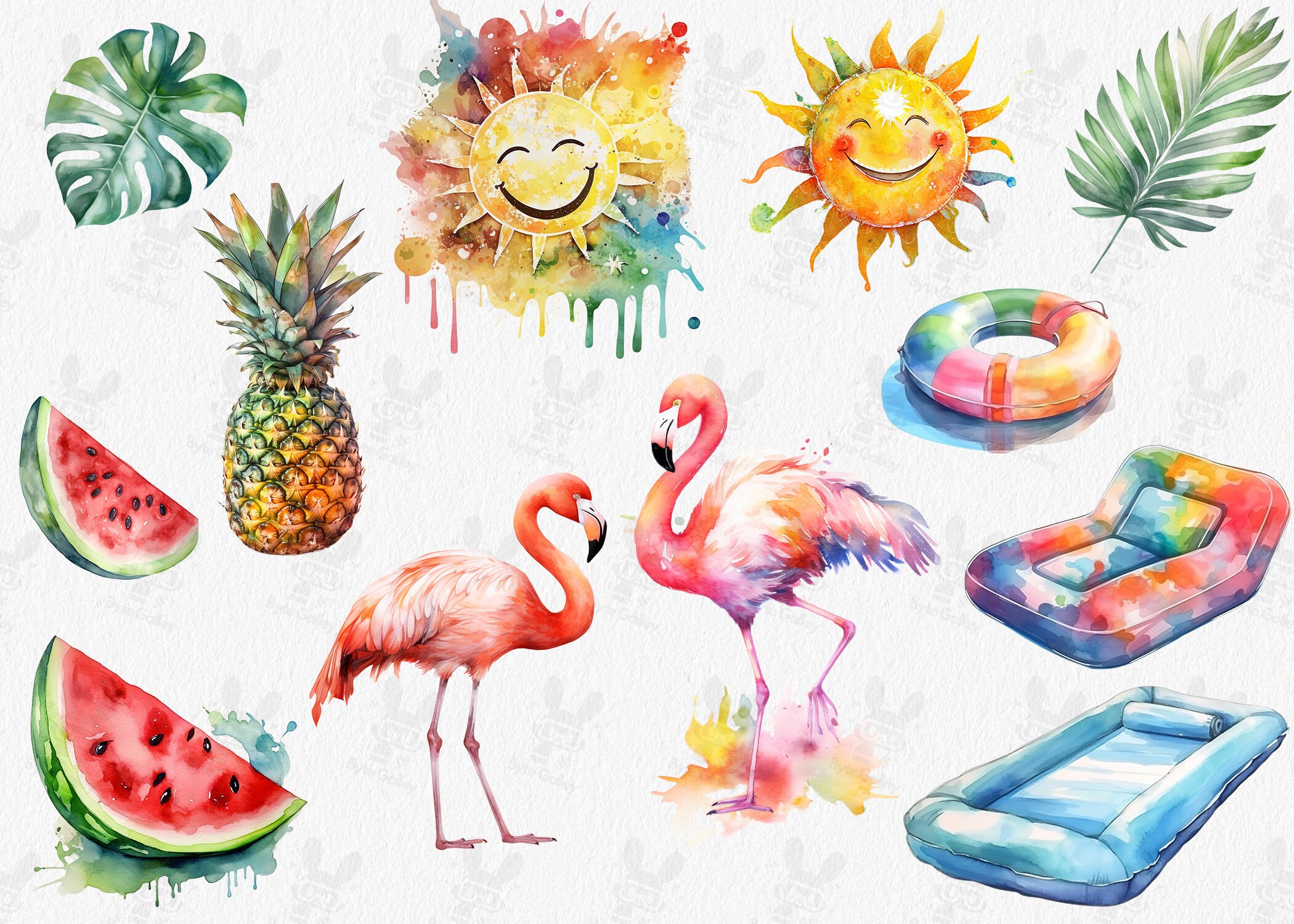 46 High-res Watercolor Summer Beach Clipart PNG Bundle Sun - Etsy