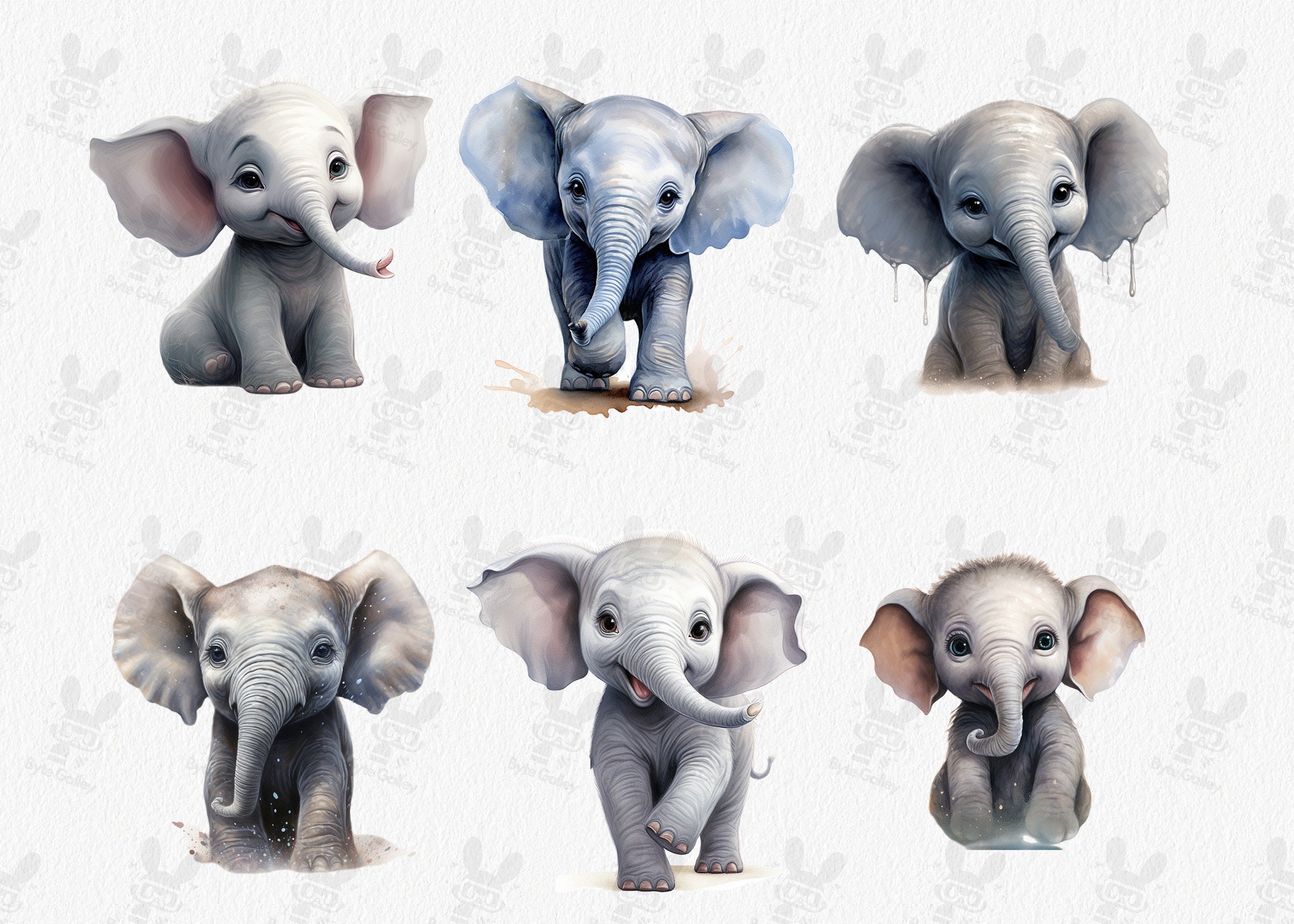 Baby Elephant PNG Clipart Set, Baby Elephant for Nursery, Baby Safari ...