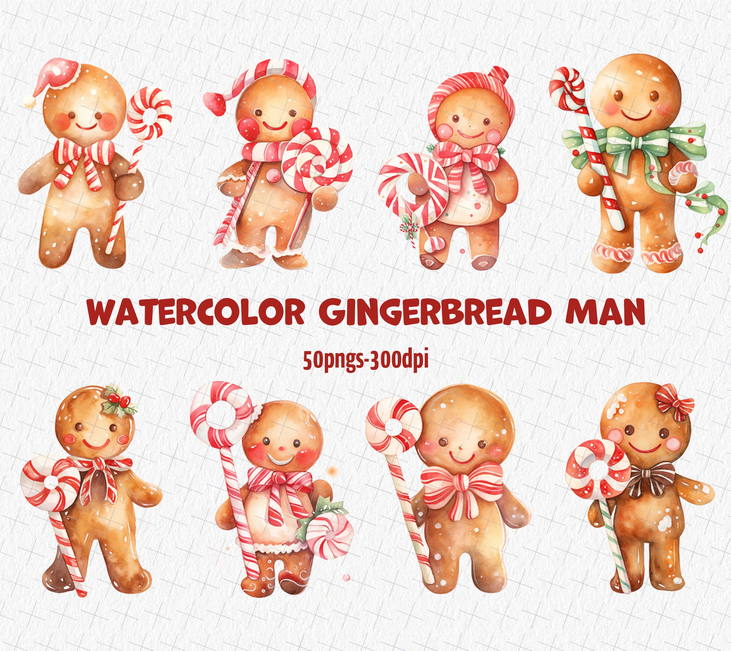 Watercolor Gingerbread Man Clipart: Christmas PNG Bundle (commercial ...