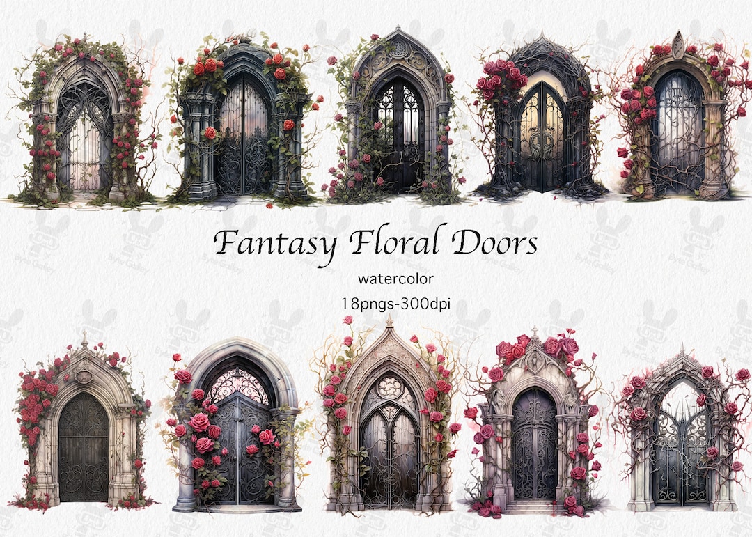 Watercolor Fantasy Doors Clipart - Floral Magic Door| Wizard Door ...