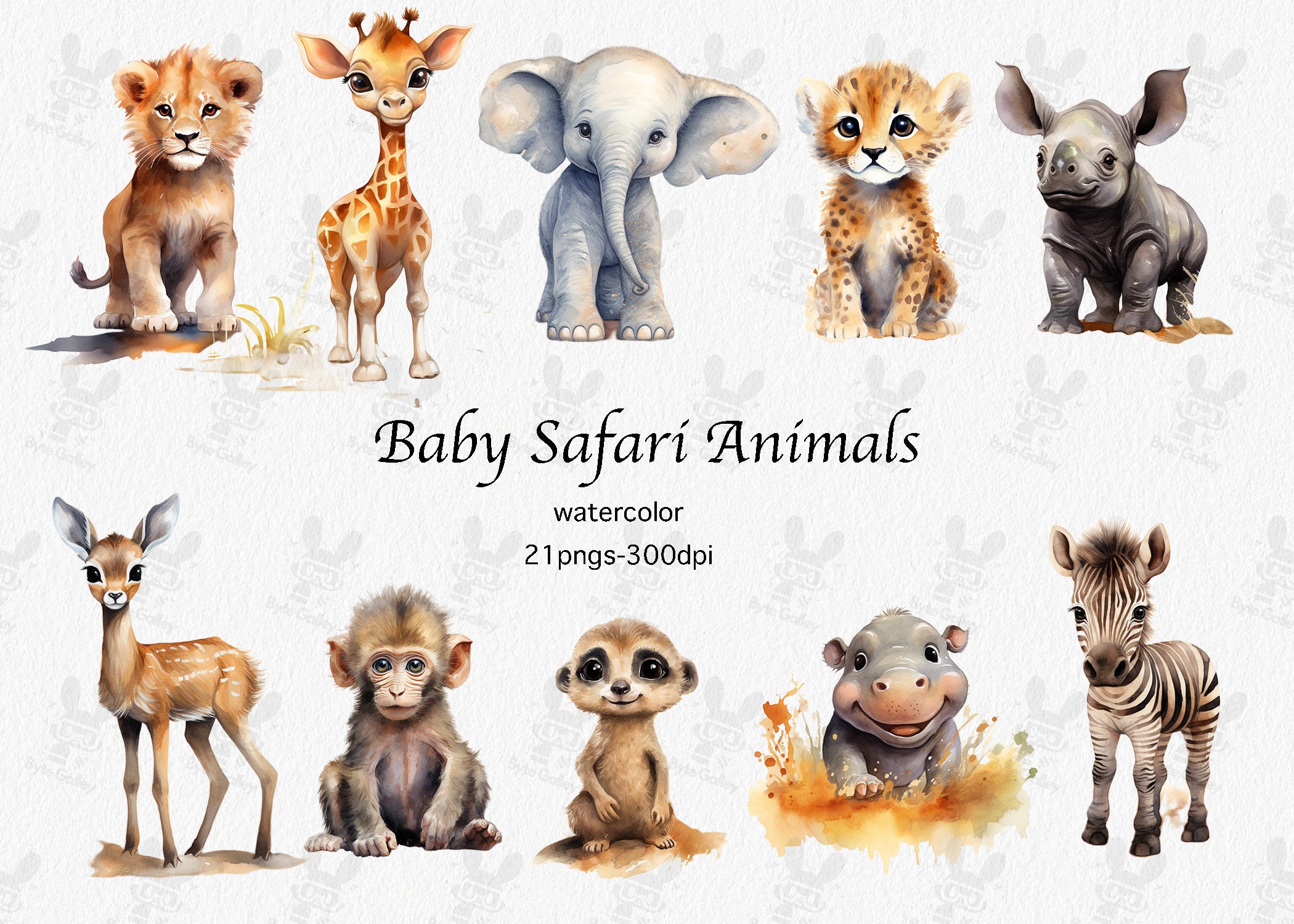 Watercolor Baby Safari Animals PNG Baby Animals Clipart - Etsy