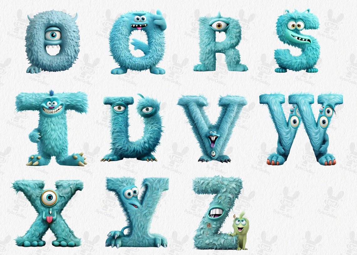 Monster Alphabet Clipart: Fluffy Decorative Letters (PNG Digital ...
