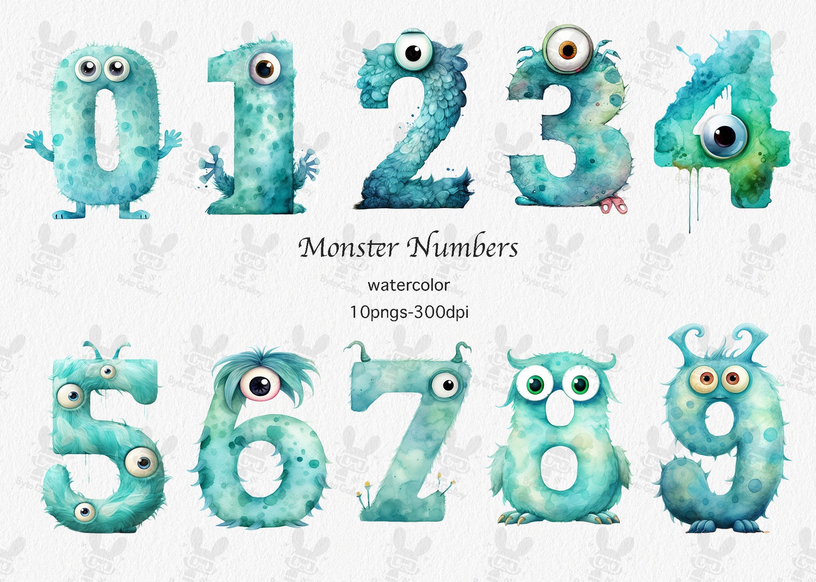 Watercolor Monster Numbers Clipart: PNG Graphics (digital Download) - Etsy