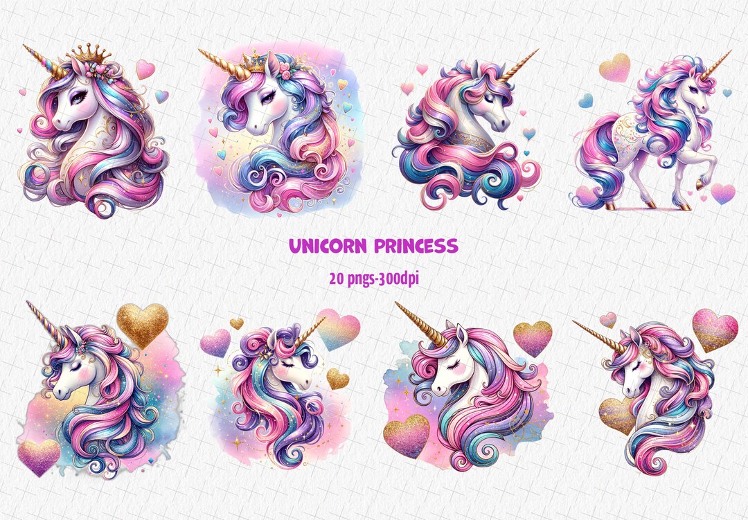 Watercolor Unicorn Princess Clipart Bundle,commercial Use, Watercolor ...