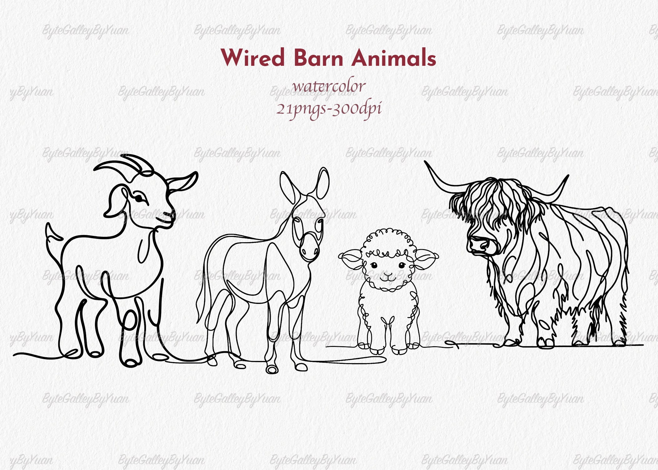 Farm Animals Line Art: Barnyard SVG, PNG, Cricut (digital Download ...