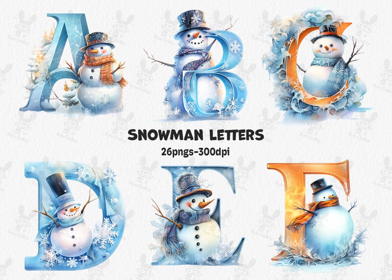 Snowman Alphabet PNG: Watercolor Christmas Letters (digital Download ...