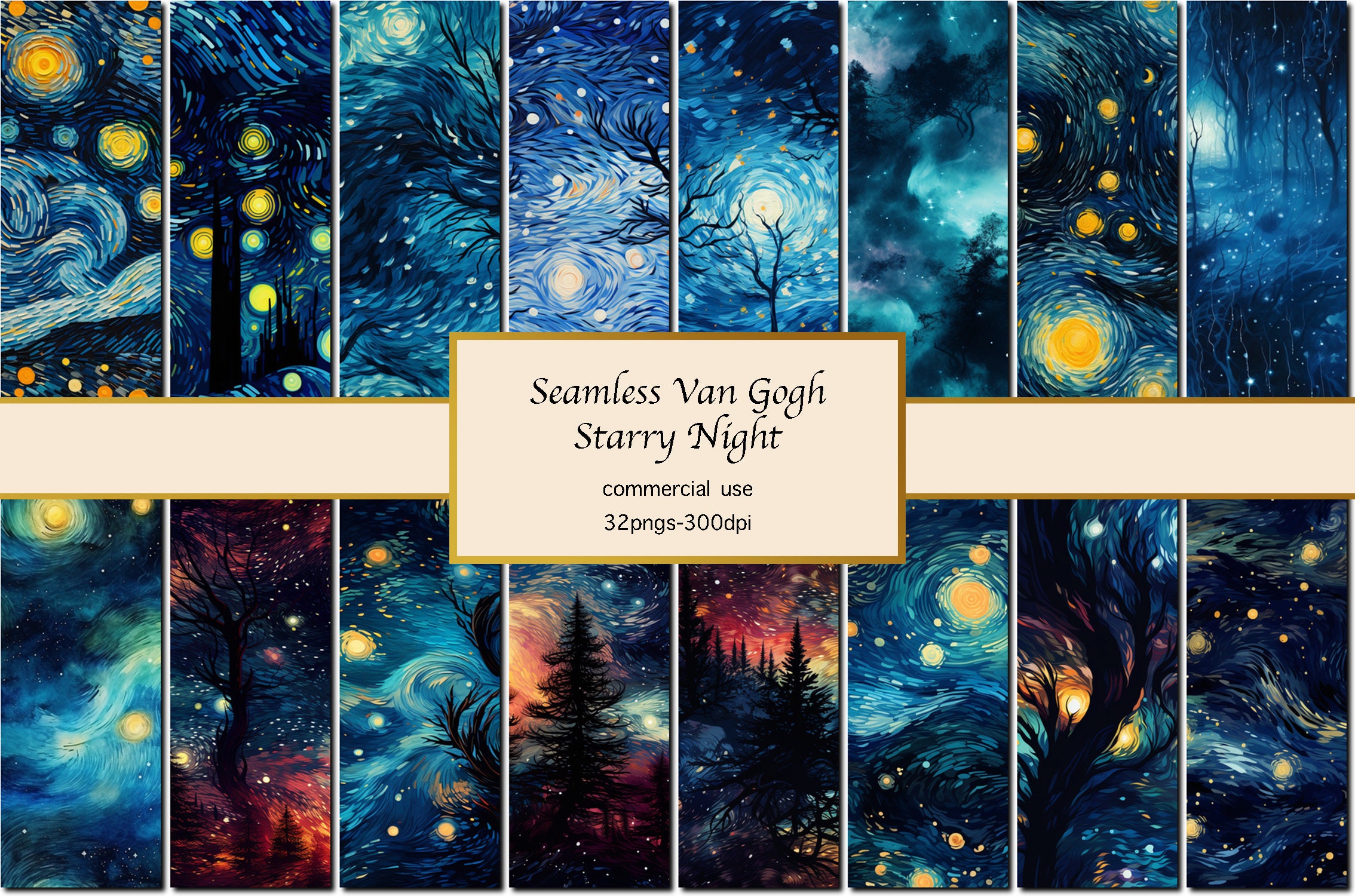 Van Gogh Starry Night Digital Paper, Seamless Pattern, Sky Pattern ...