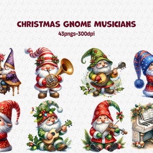Christmas Gnome Musicians Clipart, Watercolor Musical Gnome Png ...