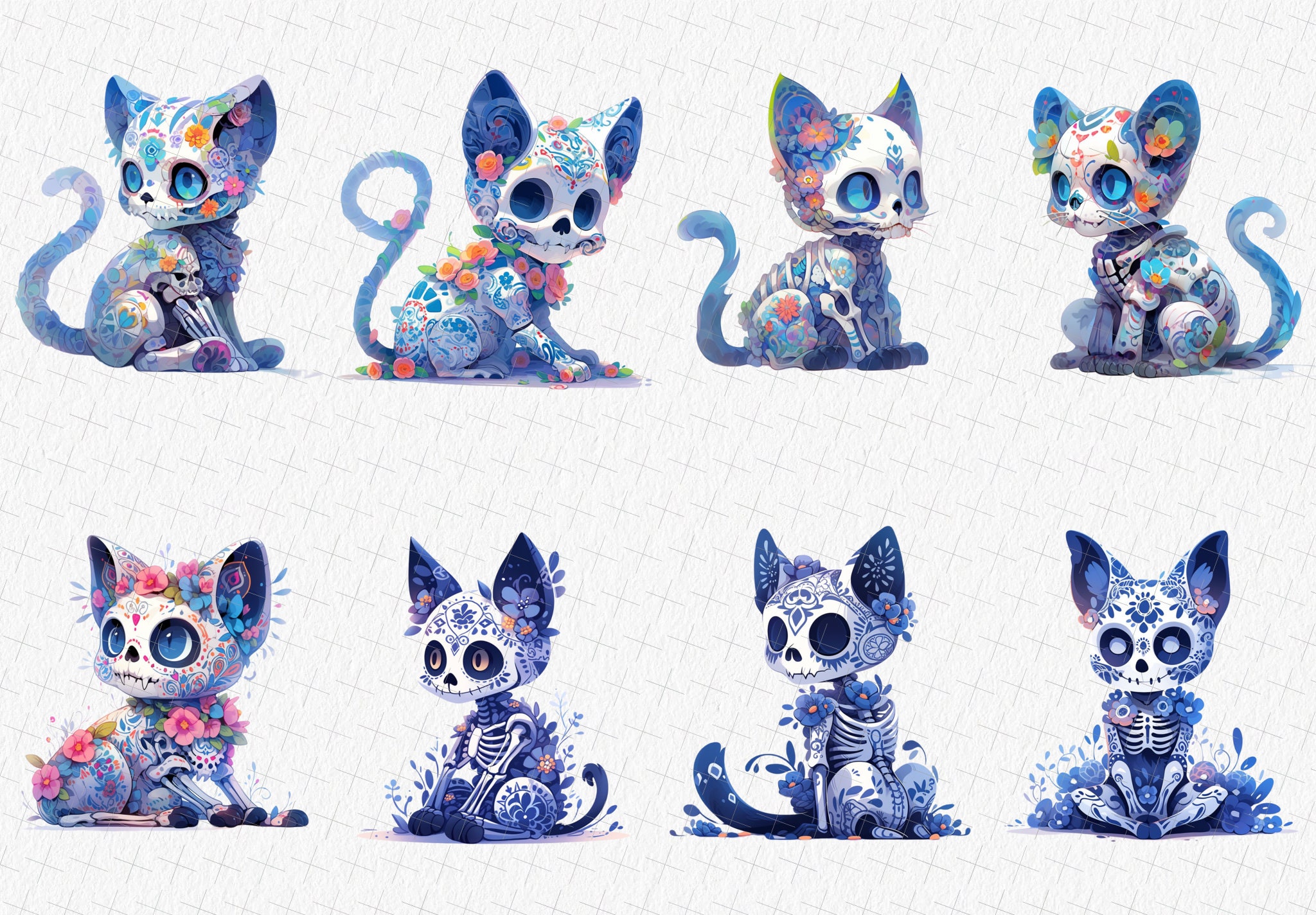 Enchanting Sugar Cat Clipart Cute Skeleton Cat Sugar Skull - Etsy