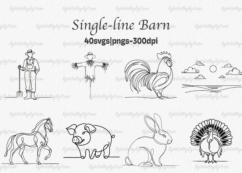 Farm Animals Line Art: Barnyard Outline SVG PNG (digital) - Etsy