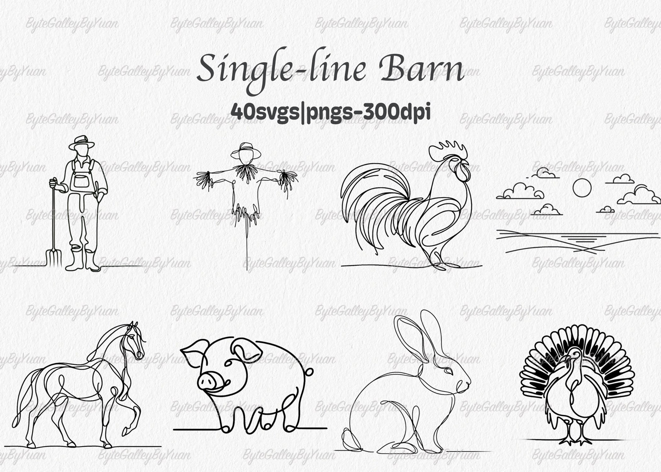 Farm Animals Line Art Vector Svg, Barn Animals Outline, Farm Animals ...