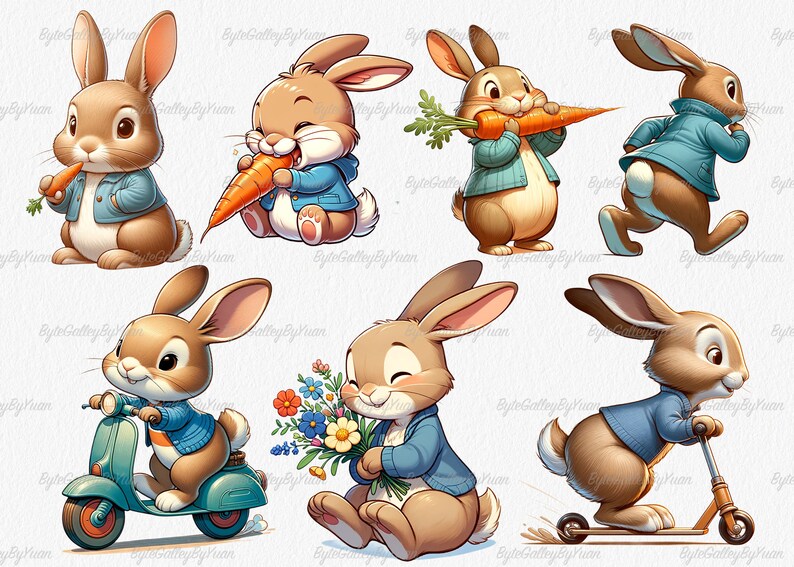 Watercolor Blue Jacket Bunnies Collection Clipart, Nursery Png, Peter ...