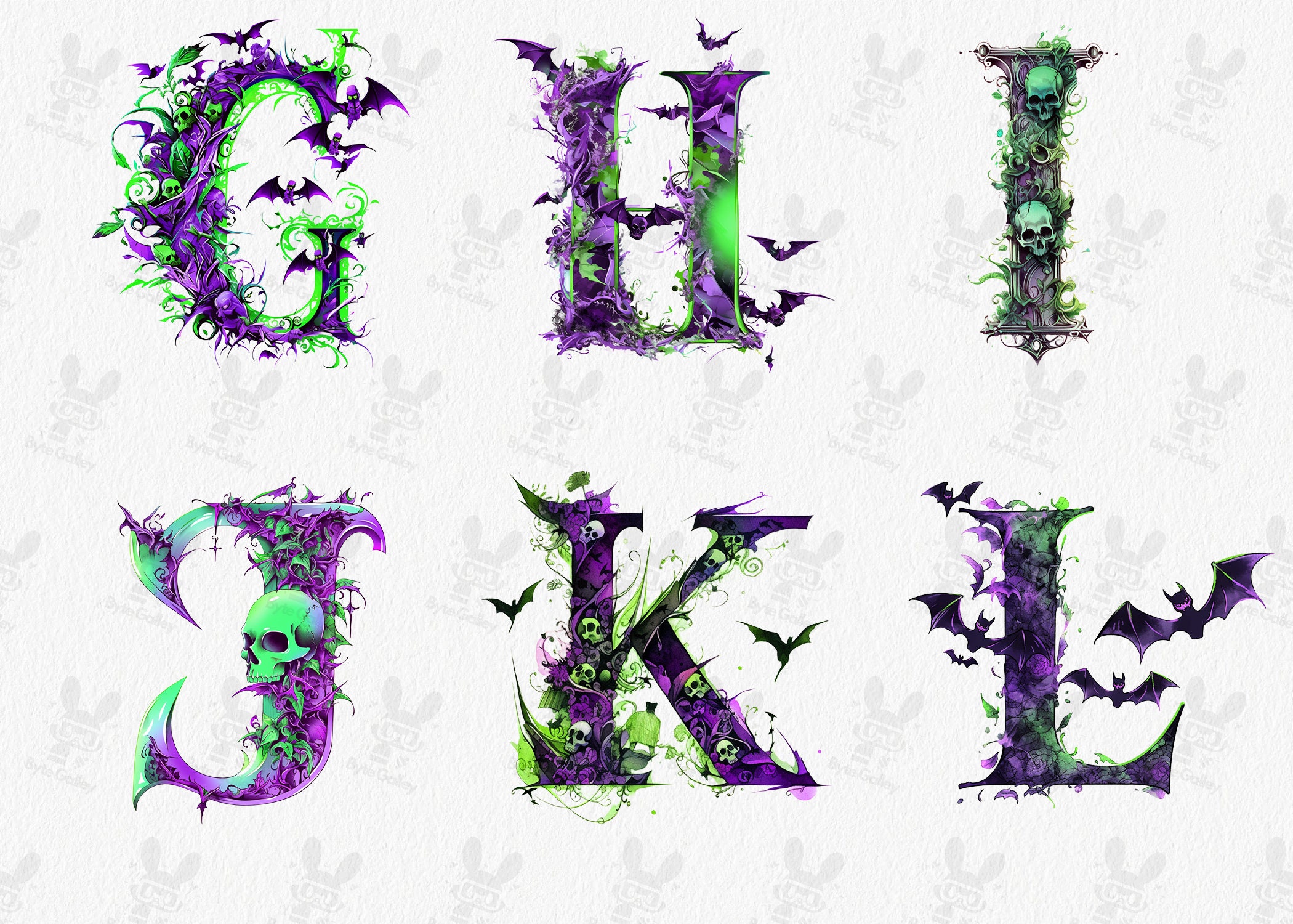 Halloween Alphabet Clipart: Skull & Bat Letters (PNG Bundle) - Etsy