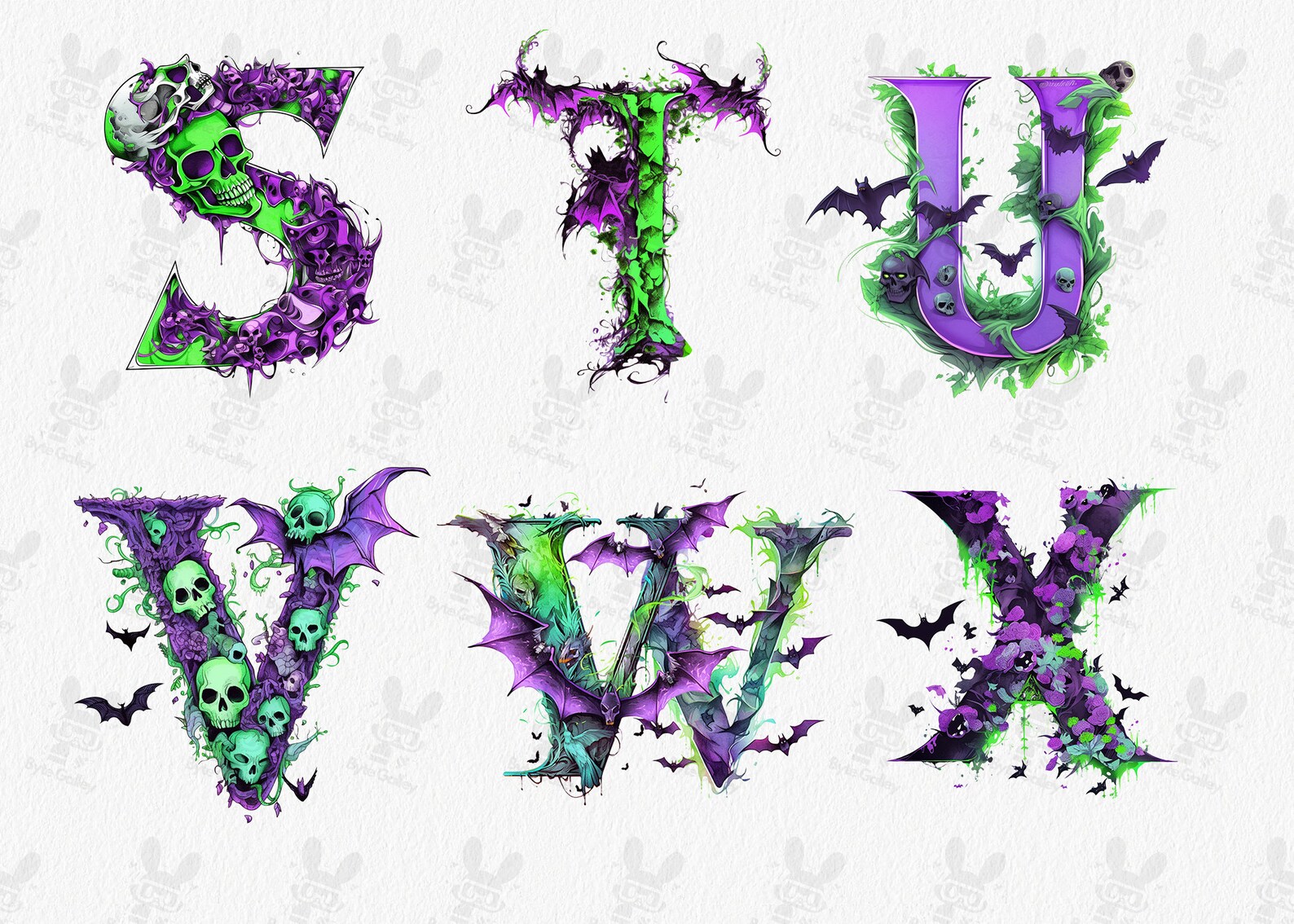 Halloween Alphabet Clipart: Skull & Bat Letters (PNG Bundle) - Etsy