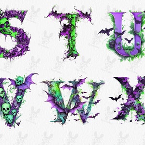 Halloween Alphabet Clipart: Skull & Bat Letters (PNG Bundle) - Etsy