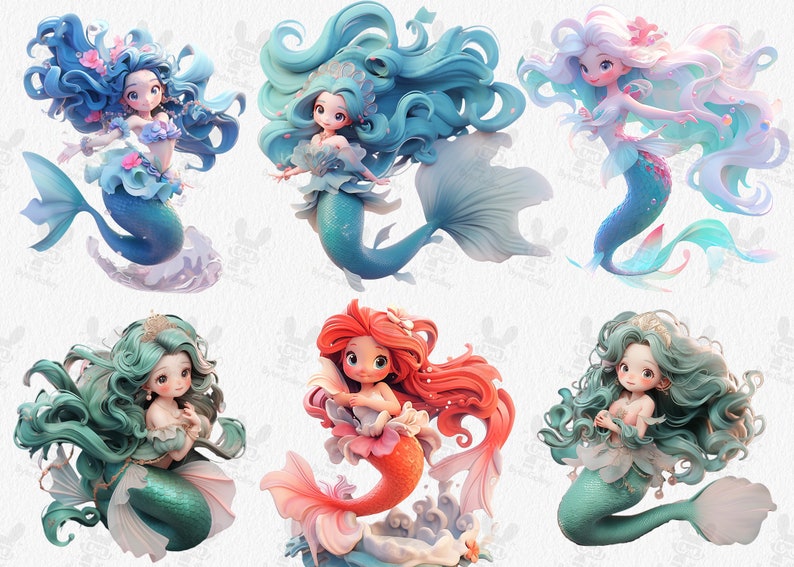 Enchanting Mermaid Clipart Bundle: Watercolor PNG Illustrations ...