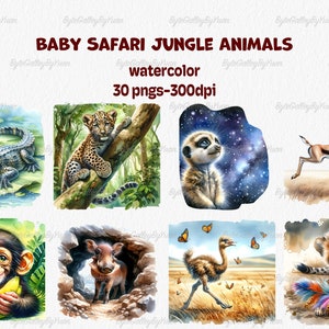 Watercolor Baby Safari Animals PNG | Baby Animals Clipart | Jungle ...