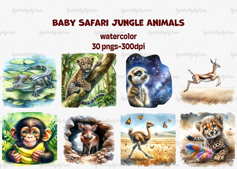 Watercolor Baby Safari Animals PNG Baby Animals Clipart Jungle Animals ...