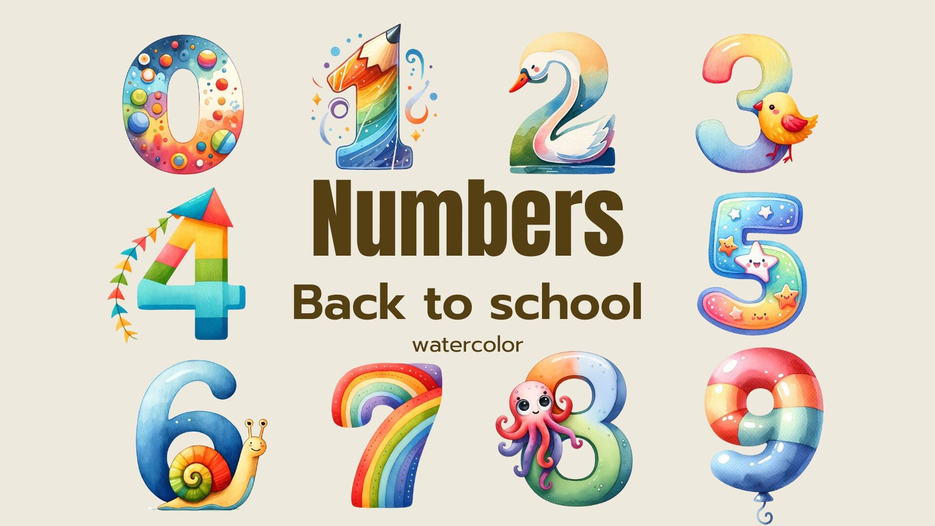 Watercolor Back to School Numbers Png, 0 to 9, School Sublimation, Back ...