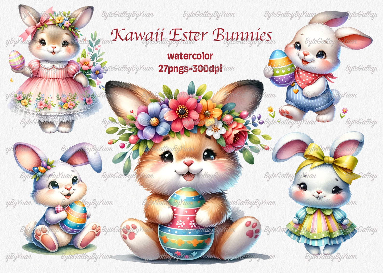 Watercolor Easter Bunnies Collection Clipart, 27 PNG Nursery Spring ...